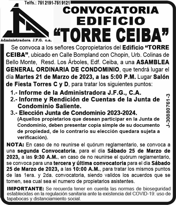 CONVOCATORIA EDIFICIO TORRE CEIBA